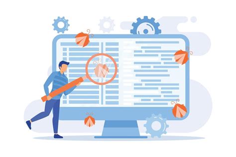 Software Testing Programmer Magnifier Looking For Defects In Programme Application Software