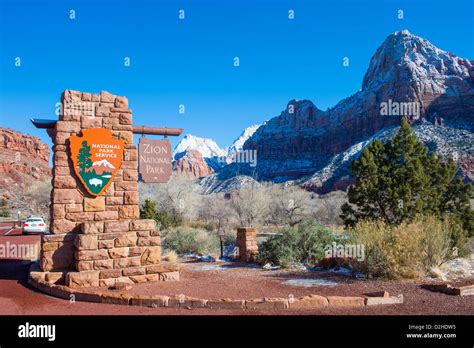 The Zion National Park In Utah On Winter Stock Photo Alamy