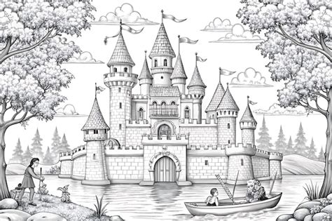 Castelo De Contos De Fadas Mágicos Página De Coloração Para Projetos De