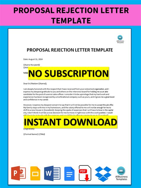 Proposal Rejection Letter Template Templates At