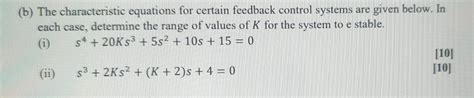 Solved B The Characteristic Equations For Certain Feedback