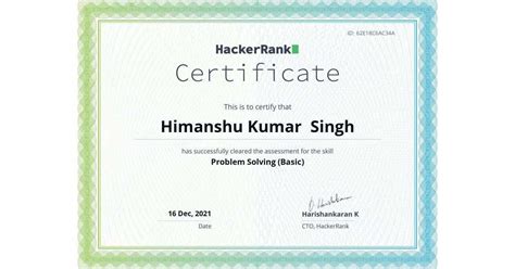 Himanshu Singh On Linkedin Hackerrank Skill Certificate