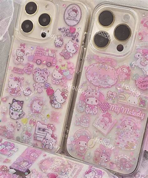 산리오 키티 마이멜로디 레진 스티커 데코 러블리 데일리 아이폰 X Xs Xr 11 12 13 14 미니 프로 플러스 프로맥스 하드 젤 케이스 에이블리