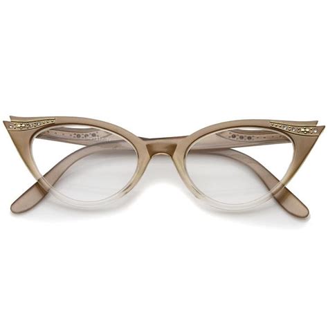 Womens Retro Rhinestone Embellished Clear Lens Cat Eye Glasses 51mm