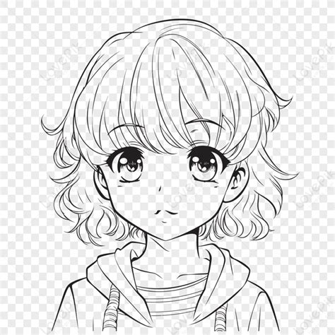 곱슬 머리 개요 스케치와 애니메이션 소녀의 그림 벡터머리카락두꺼운 선 Png 일러스트 무료 다운로드 Lovepik