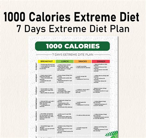 1000 Calories Extreme Diet Plan 7 Day Healthy Recipes Meal Plan