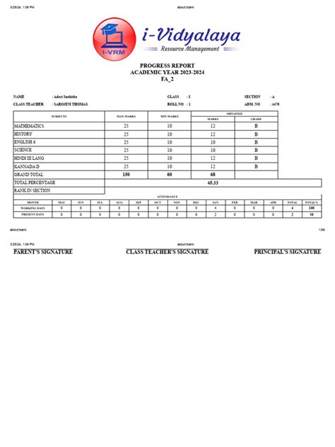 Progress Card Pdf