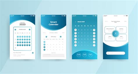 그라디언트 캘린더 앱 Ui Ux 개념 페이지 프리미엄 벡터