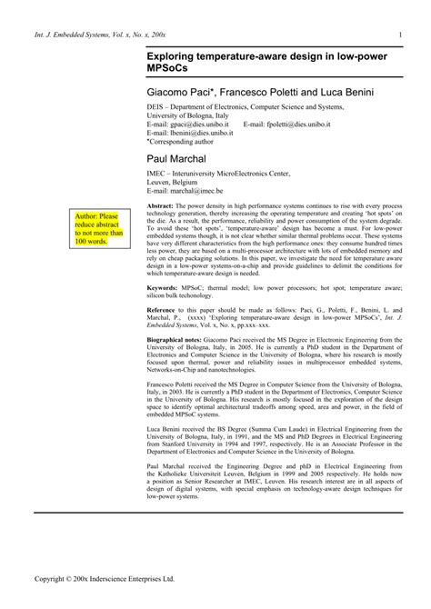 Pdf Exploring “ Temperature Aware ” Design In Low Power Mpsocs