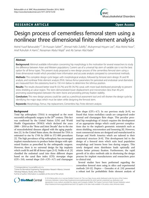 Solution 2014 129 Design Process Of Cementless Femoral Stem Using A Nonlinear Three Dimensional