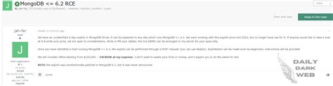 Threat Actor Offers Mongodb Remote Code Execution Rce Exploit For