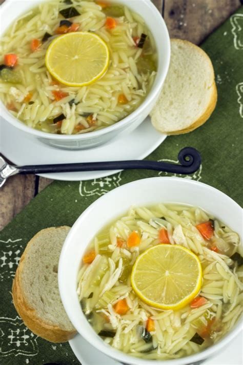 Lemon Chicken Orzo Soup Cooking On The Front Burner