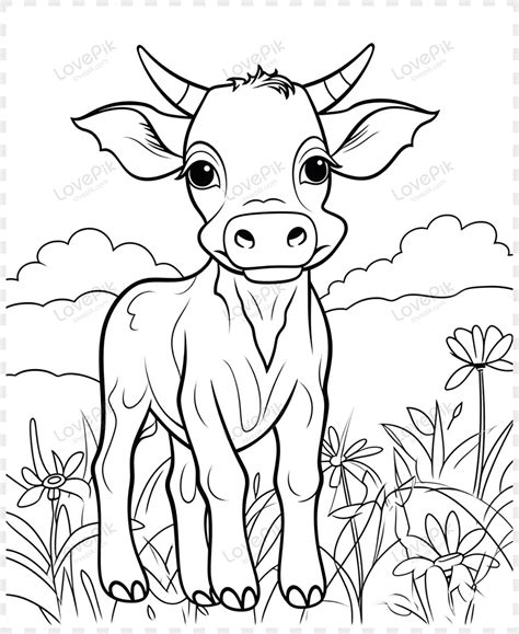 귀여운 소 만화 색칠 페이지 그림 벡터