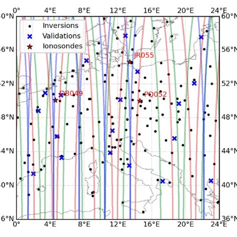 Distribution Of Gnss Stations Ionosonde Stations And The Trajectories