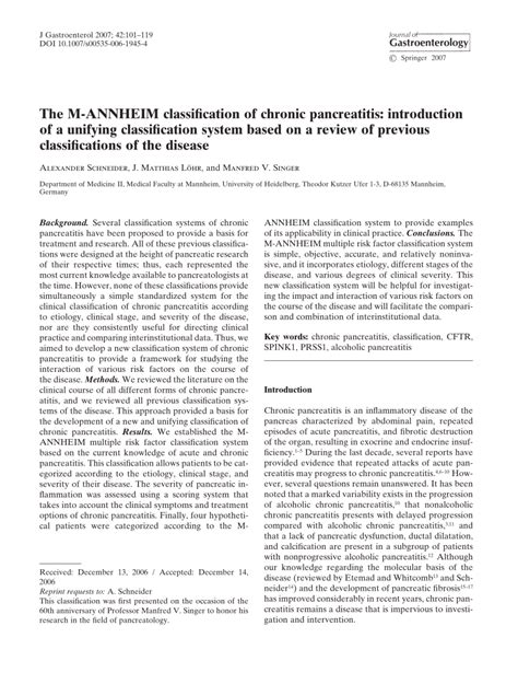 PDF The M ANNHEIM Classification Of Chronic Pancreatitis