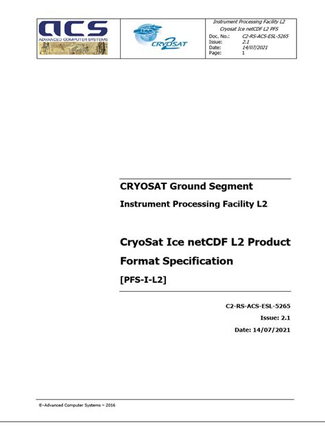 Cryosat Netcdf L2 Product Format Specification Download Free Pdf