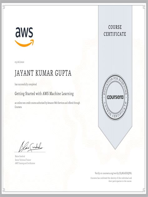 Aws Ml Certificate By Coursera Pdf E Commerce Amazon Web Services
