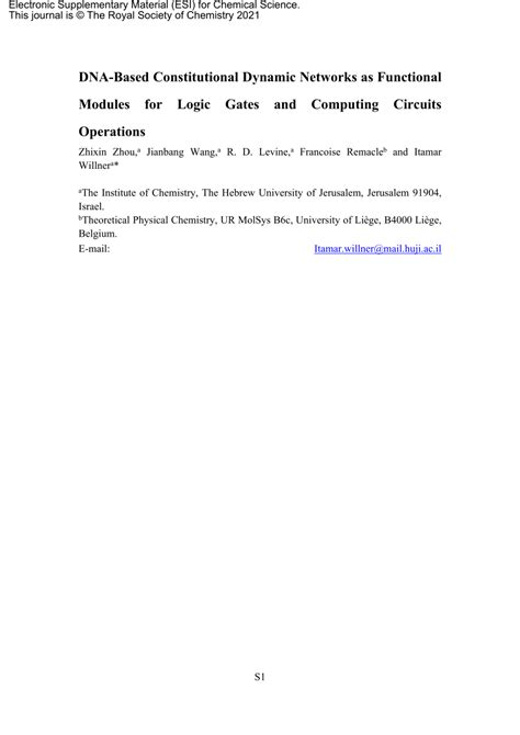Pdf Dna Based Constitutional Dynamic Networks As Functional Modules For Logic Gates And
