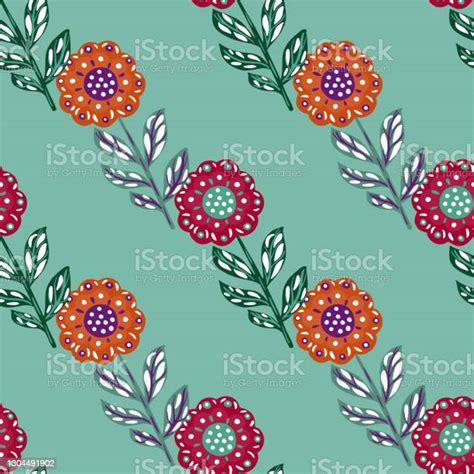 손으로 그린 오렌지와 핑크 민속 꽃 실루엣 프린트장식 매끄러운 패턴 파란색 배경입니다 꽃 식물에 대한 스톡 벡터 아트 및 기타 이미지 꽃 식물 벡터 0명 Istock