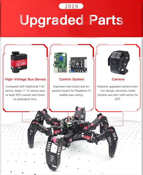 18dof hexapod robot spider robot 2dof ptz with main board for raspberry