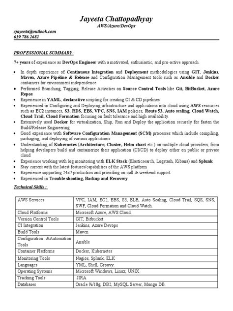 jayeeta chattopadhyay aws azure devops 619 786 2682 professional summary pdf cloud