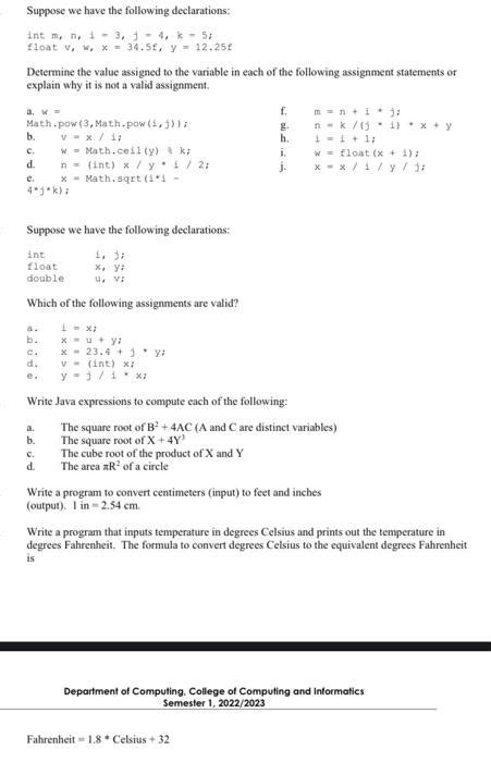 Solved Suppose We Have The Following Declarations Suppose