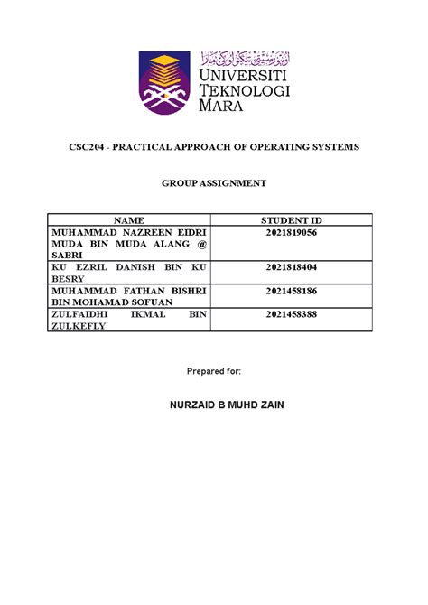 Group Assignment Csc 204 Csc204 Practical Approach Of Operating Systems Group Assignment