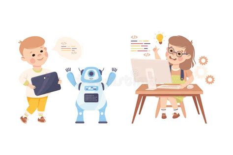Little Boy And Girl Writing Code And Engineering Smart Technology And