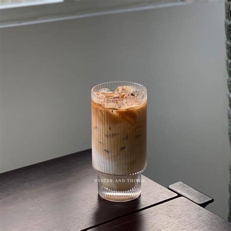 แก้วกาแฟเย็น แก้วน้ำใบยาว Long Stripe Glass แก้วทรงสูง Oyster And