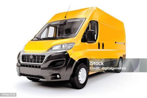 흰색 배경에 노란색 밴 차량의 3d 렌더링 화물차에 대한 스톡 사진 및 기타 이미지 화물차 3차원 형태 공란 Istock