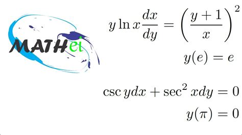 Ecuaciones Diferenciales Separación De Variables 01 Youtube
