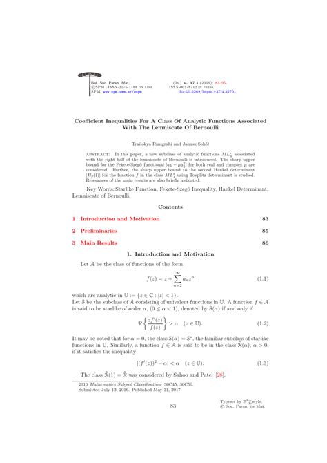 Pdf Coefficient Inequalities For A Class Of Analytic Functions