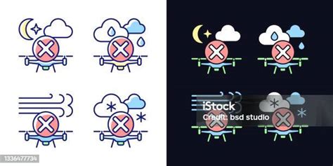 안전한 드론 작동 빛과 어두운 테마 Rgb 컬러 수동 레이블 아이콘 세트 개념에 대한 스톡 벡터 아트 및 기타 이미지 개념