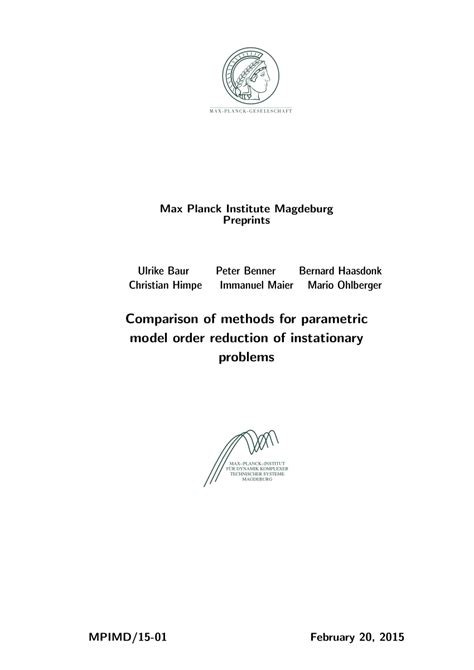 Pdf Comparison Of Methods For Parametric Model Order Reduction Of