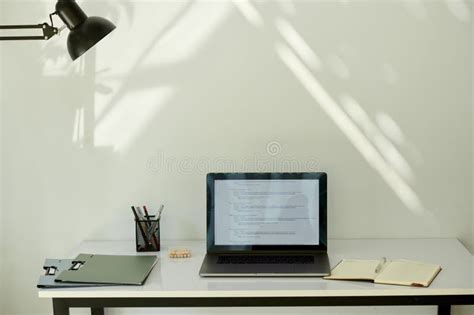 Opened Laptop With Programming Code Stock Image Image Of Table Modern