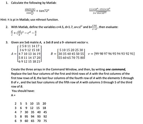 solved question 1 calculate the following by matlab sin 0 21