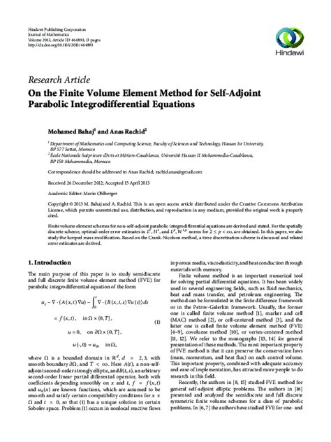 Pdf On The Finite Volume Element Method For Self Adjoint Parabolic