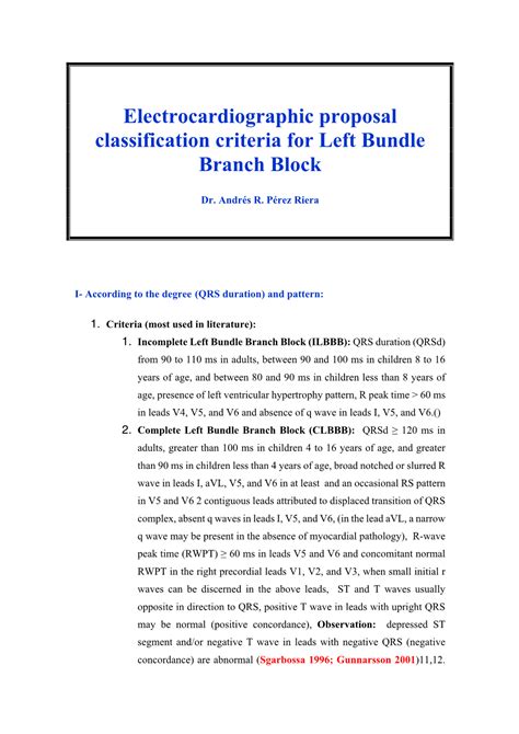 Electrocardiographic Proposal Classification Criteria For Left Bundle Branch Block Docslib