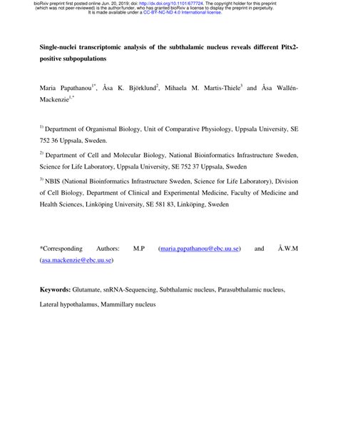 Pdf Single Nuclei Transcriptomic Analysis Of The Subthalamic Nucleus