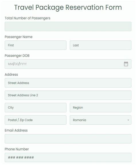 Travel Package Reservation Form Template 123FormBuilder