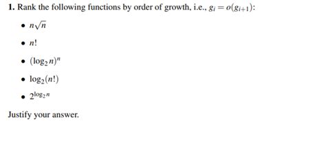 solved ranking functions in order of growth please provide