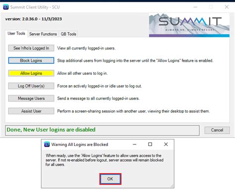 Summit Client Utility Block Or Allow Server Logins Summit