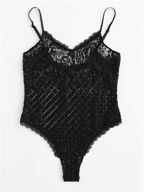 Hollow Out Lace Teddy Bodysuit Sheinsheinside