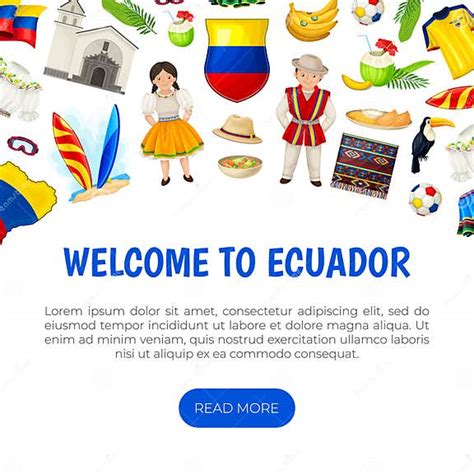Ecuador National Symbols Banner Design Vector Template Stock Vector