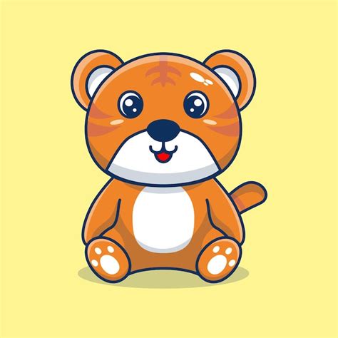벡터 귀여운 호랑이 앉아 만화 일러스트 레이 션 프리미엄 벡터