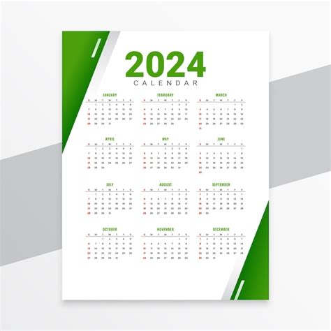 Disposition Du Calendrier Du Nouvel An Blanc Et Vert 2024 Un Vecteur