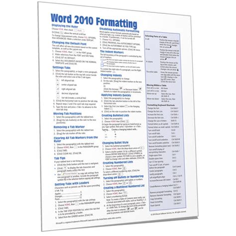 Microsoft Word 2010 Templates Quick Reference Guide Card Beezix