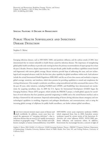 Pdf Public Health Surveillance And Infectious Disease Detection