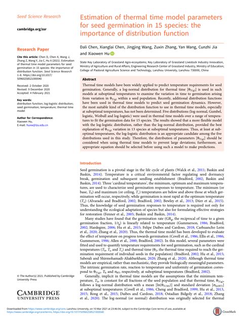 Pdf Estimation Of Thermal Time Model Parameters For Seed Germination