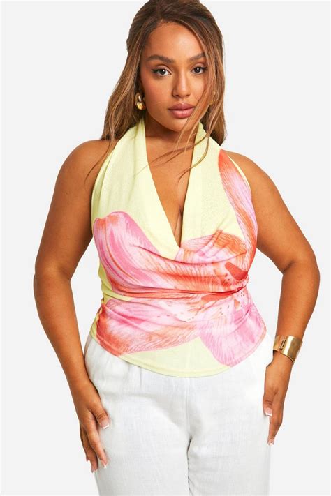 Plus Sheer Cowl Neck Floral Top Boohoo Usa